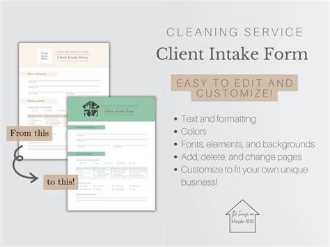 Cleaning Business Client Intake Forms House Cleaning Client Forms