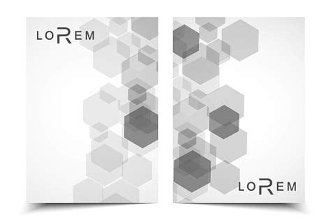 과학 브로셔 디자인 템플릿 벡터 전단지 레이아웃 연결된 선과 점이있는 분자 구조 잡지 전단지 표지 포스터 디자인을위한 요소와 과학 패턴 원자 Dna 0명에 대한 스톡 벡터