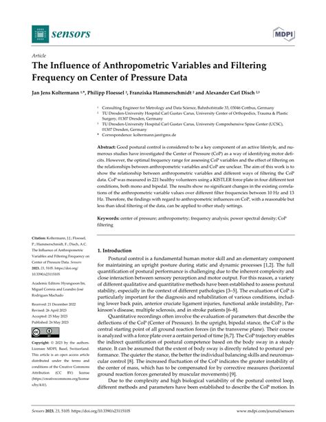 Pdf The Influence Of Anthropometric Variables And Filtering Frequency