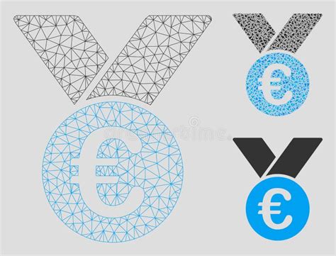 Euro Prize Medal Vector Mesh Carcass Model And Triangle Mosaic Icon Stock Vector Illustration
