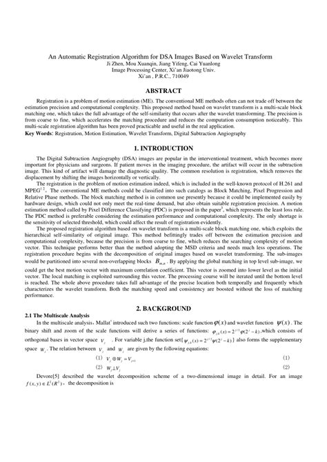 pdf automatic registration algorithm for dsa images based on wavelet