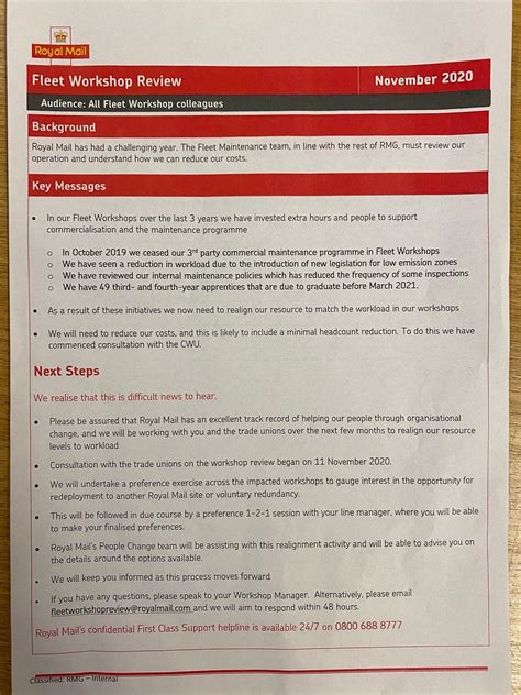 Re Fleet Maintenance Hr1 Redundancy Notice Consultation Cwu Eastern No5 Branch