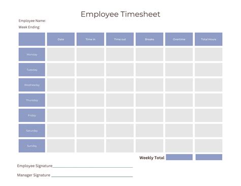 Employee Timesheet Weekly Employee Timesheet Instant Download Pdf Etsy