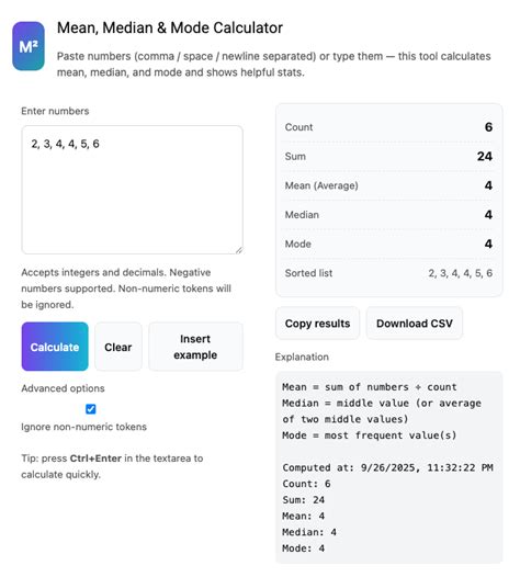 Mean Median And Mode Calculator Free Online Statistics Tool