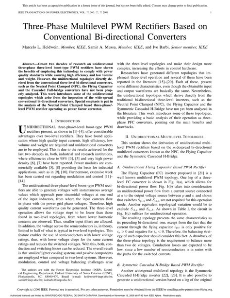 Pdf Three Phase Multilevel Pwm Rectifiers Based On Conventional