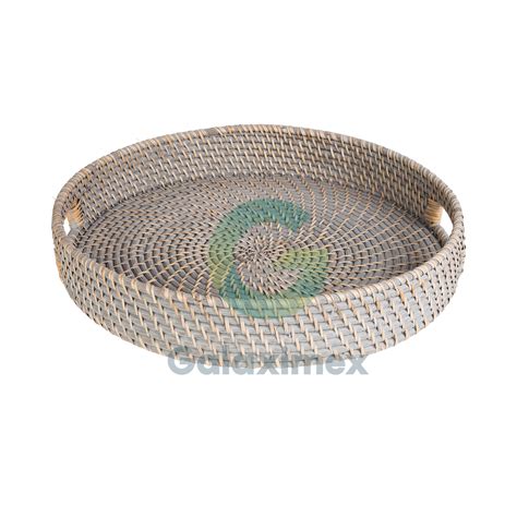 Round Whitewash Rattan Tray Galaximex