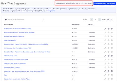 Size Estimates For Real Time Segments Support Help Center