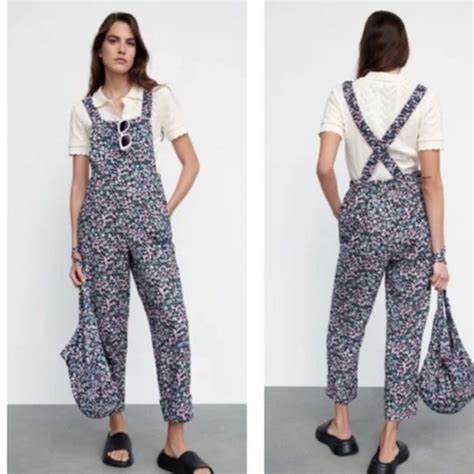 Zara Pants And Jumpsuits Nwt Zara Pastel Floral Print Dungarees