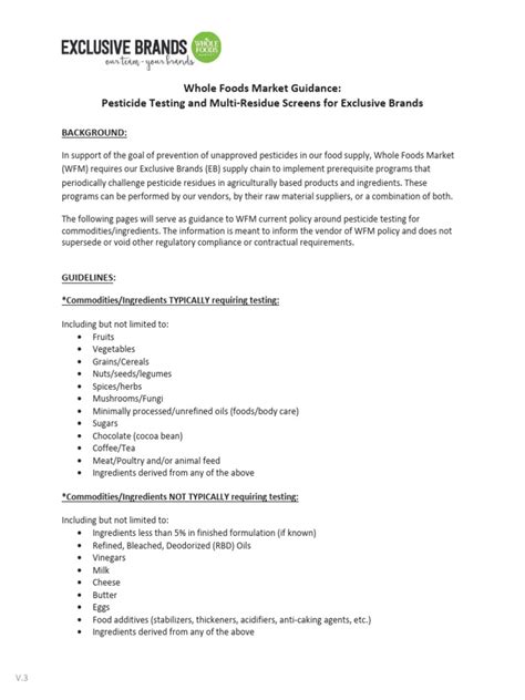 Wfm Pesticide Guidance Document Pdf Foods Pesticide