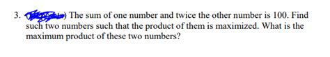 solved 3 the sum of one number and twice the other number