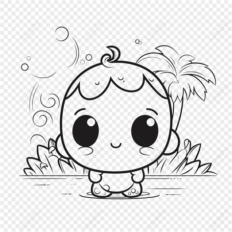 카와이 베이비 아웃라인 스케치 드로잉이 있는 색칠 페이지 벡터개요 예술열대 흑백 Png 일러스트 무료 다운로드 Lovepik