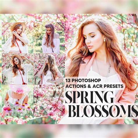 13 Photoshop Actions Spring Blossoms Ps Action Pastel Pink Acr Preset Bright Ps Filter Atn