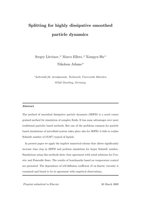 Pdf A Splitting Scheme For Highly Dissipative Smoothed Particle Dynamics