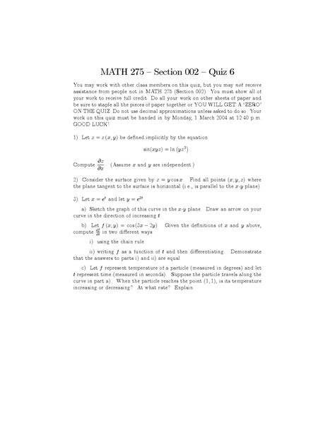 Practice Questions On Multivariable And Vector Calculus Quiz 6 Math