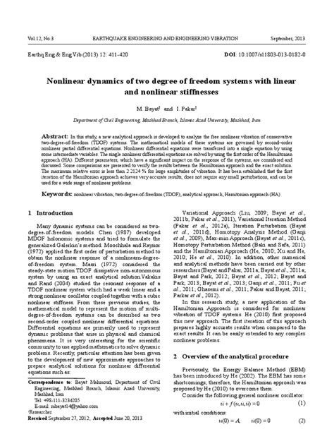 Nonlinear Dynamics Of Two Degree Of Freedom Systems With Linear And