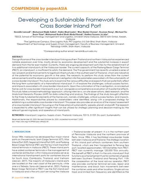Developing A Sustainable Framework Forcross Border Inland Port Pdf Port Cargo