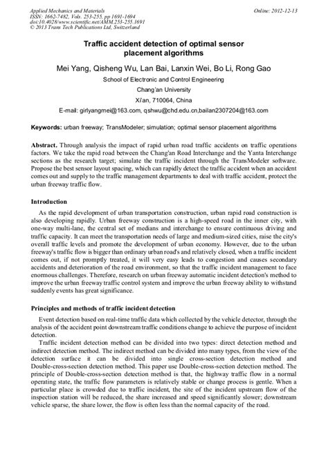 Traffic Accident Detection Of Optimal Sensor Placement Algorithms