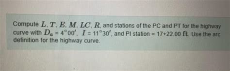 Solved Compute Ltemlcr And Stations Of The Pc And Pt