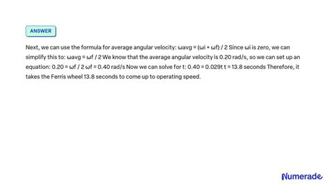 solved a ferris wheel rotates at an angular velocity of 0 20 rad s