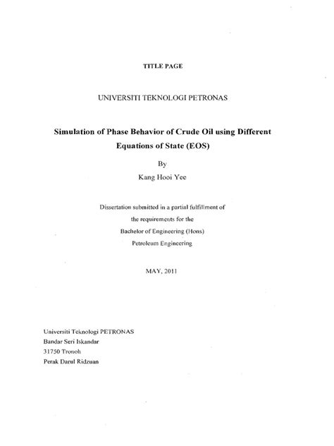 Simulation Of Phase Behavior Of Crude Oil Using Differen Equations Of
