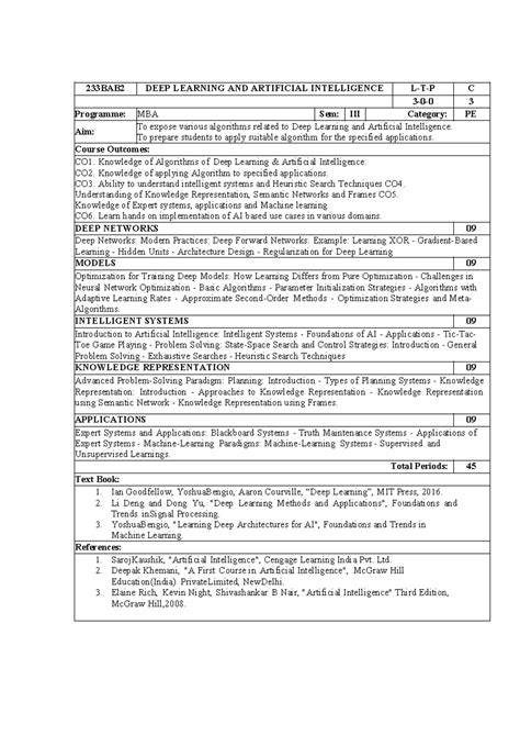 Dlai Question Bank 233bab2 Deep Learning And Artificial Intelligence L T P C 3 0 0 3