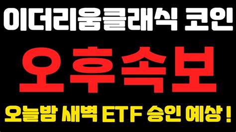 이더리움클래식코인 오후속보 오늘밤 새벽 Etf 승인 예상 불독코인프리세일코인시바이누코인리플이더리움도지코인코인단타 Youtube