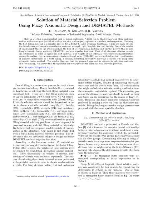 Pdf Solution Of Material Selection Problem Using Fuzzy Axiomatic