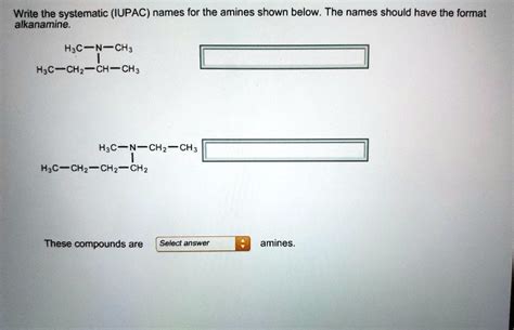 SOLVED Write The Systematic IUPAC Names For The Amines Shown Below The Names Should Have The