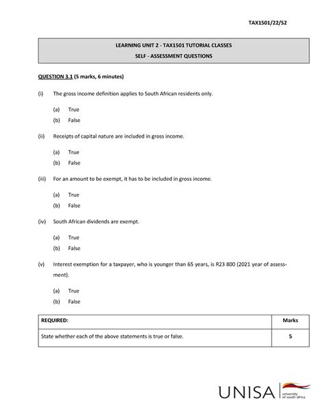 Tutorial Classs Learning Unit 3 Questions Learning Unit 2 Tax1501 Tutorial Classes Self Tutorial Classs Learning Unit 3 Questions Learning Unit 2 Tax1501 Tutorial Classes Self