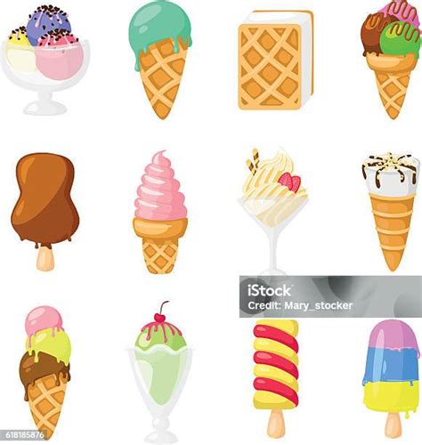 흰색에 고립 된 12 벡터 아이스크림 일러스트레이션컬렉션 귀여운에 대한 스톡 벡터 아트 및 기타 이미지 귀여운 냉동된 냉동식품 Istock