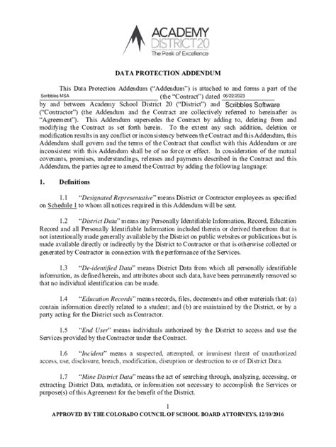Fillable Online Data Protection Addendum For Academy School District 20