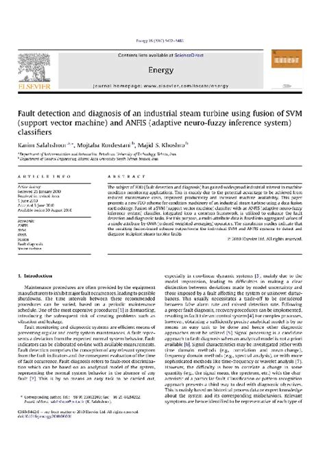 Pdf Fault Detection And Diagnosis Of An Industrial Steam Turbine