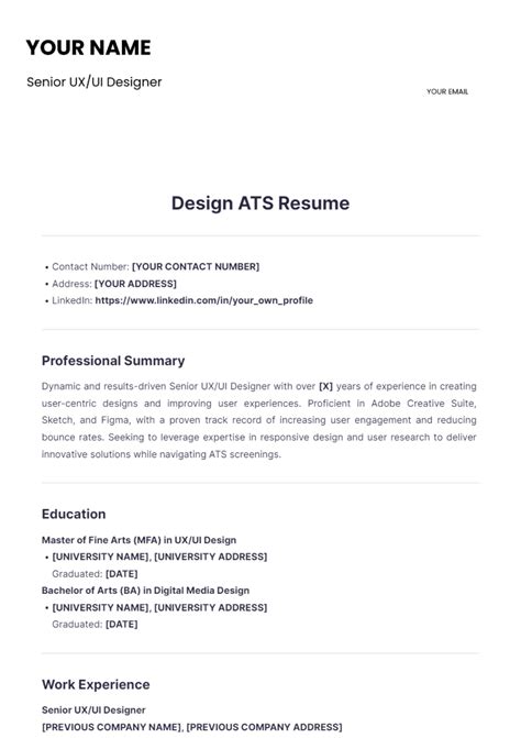 Free Design Ats Resume Template To Edit Online