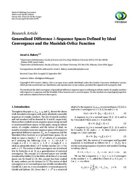 Pdf Generalized Differenceλ Sequence Spaces Defined By Ideal Convergence And The Musielak
