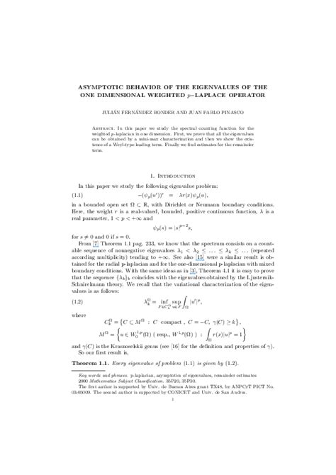 Pdf Asymptotic Behavior Of The Eigenvalues Of The One Dimensional