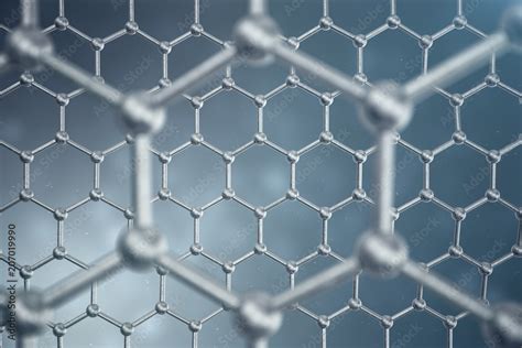 3d Rendering Abstract Nanotechnology Hexagonal Geometric Form Close Up Concept Graphene Atomic