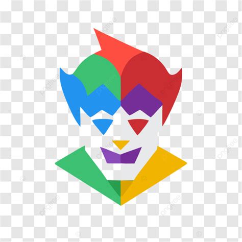 화려한 머리를 가진 조커의 그림 벡터 흰색 배경에 광대의 단순한 다채로운 아이콘 그림자 없음 작은 프레임 중앙 Png 일러스트 및 벡터 에 대한 무료 다운로드