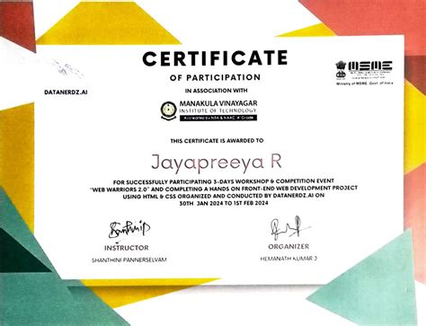 Jayapreeya R On Linkedin 💻 Completed The Hands On Frontend Web