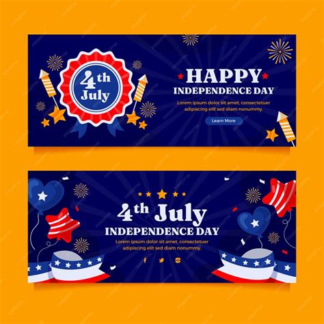 Free Vector Flat Horizontal Banner Template For American 4th Of July