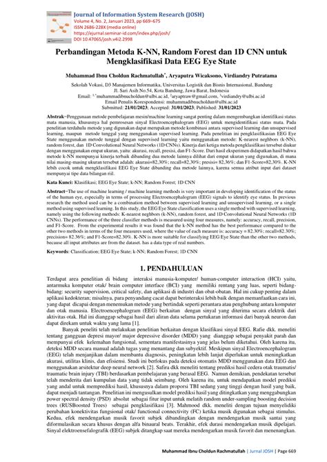 Pdf Perbandingan Metoda K Nn Random Forest Dan 1d Cnn Untuk
