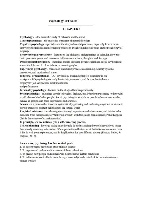 Chapter 1 3 Notes Psych 104 Basic Psychological Processes