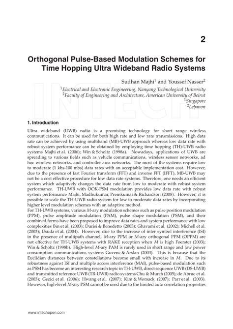 Pdf Orthogonal Pulse Based Modulation Schemes For Time Hopping Ultra