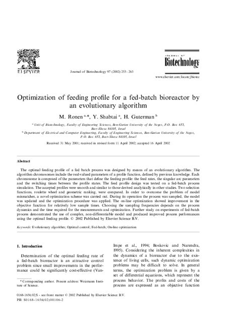 Pdf Optimization Of Feeding Profile For A Fed Batch Bioreactor By An Evolutionary Algorithm