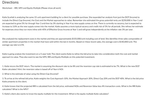 Solved Worksheet Irr Npv And Equity Multiple Please Show