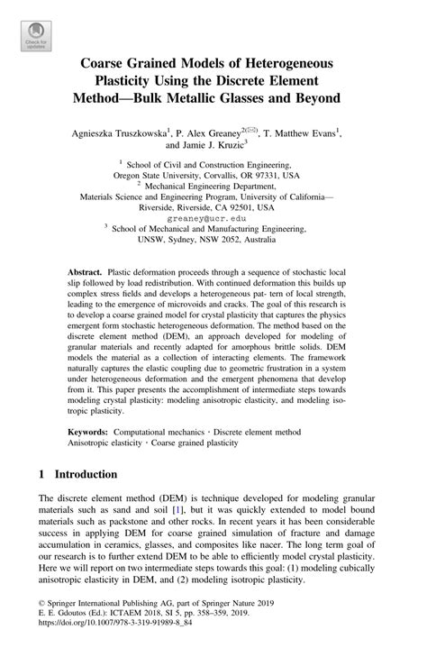 Pdf Coarse Grained Models Of Heterogeneous Plasticity Using The Discrete Element Method—bulk