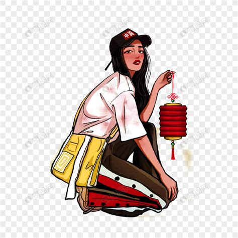 拿着灯笼的女孩元素素材下载 正版素材 摄图网