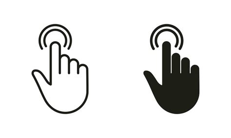 Double Click Gesture Hand Cursor Of Computer Mouse Line And Silhouette Black Icon Set Pointer