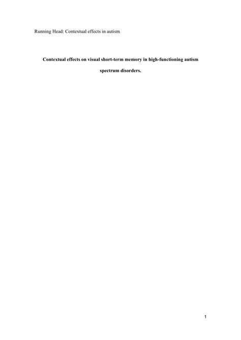 PDF Contextual Effects On Visual Short Term Memory In High Functioning Autism Spectrum Disorders