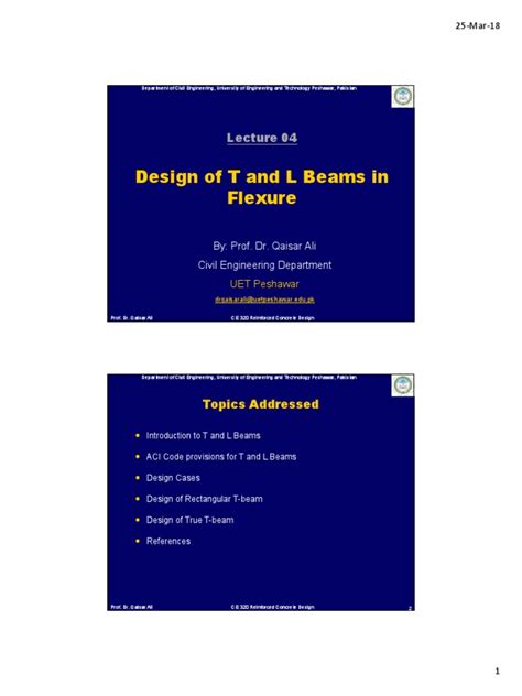 Lecture 04 Design Of T And L Beams Section In Flexure Color Pdf