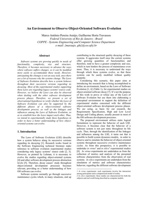 Pdf An Environment To Observe Object Oriented Software Evolution